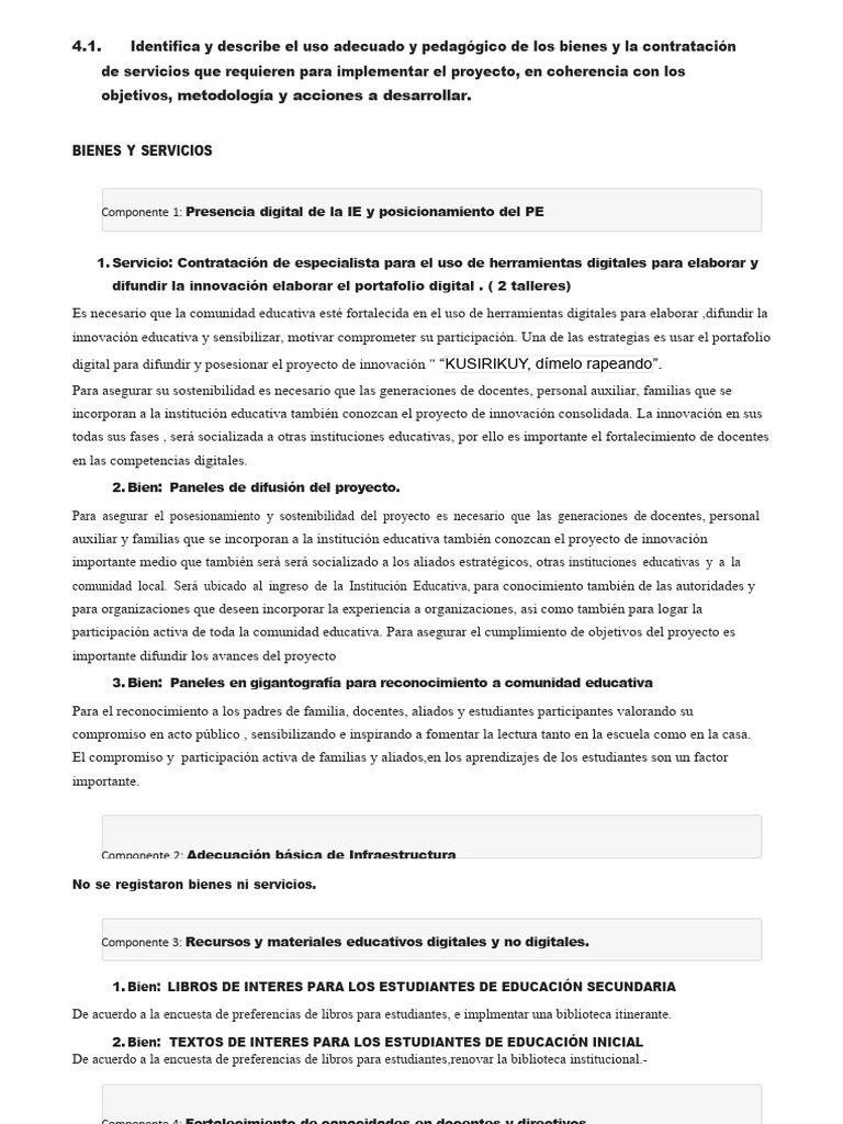 FONDEP Identifica y describe el uso adecuado y pedagógico de los bienes y la contratación de ...