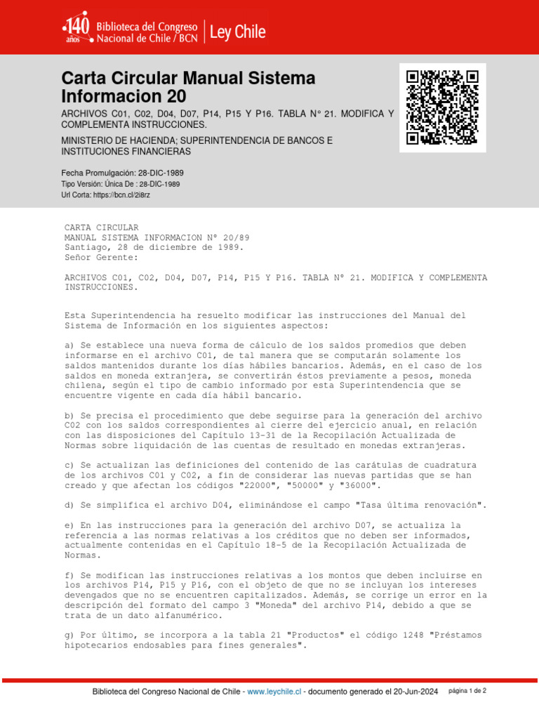Carta-Circular Manual Sistema Informacion 20 - 28-DIC-1989 | PDF