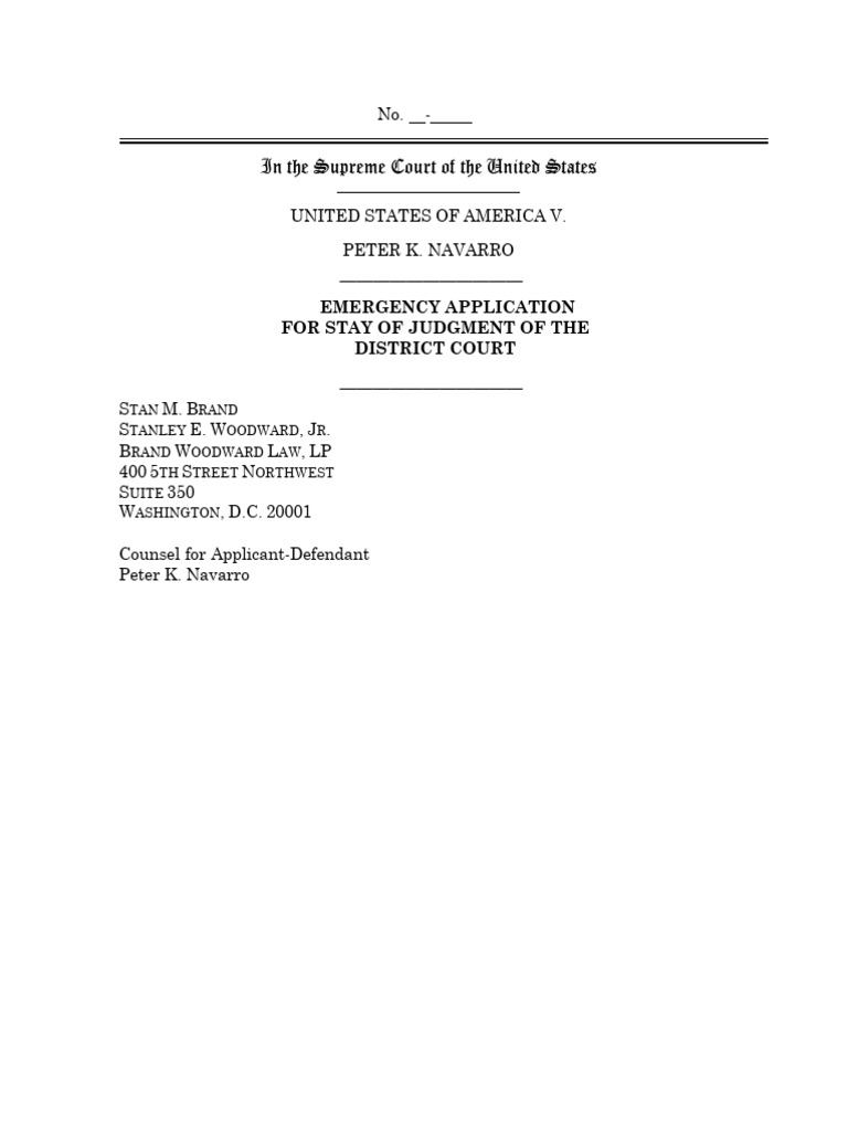 DRAFT - Application To SCOTUS For Release Pending Appeal v.4 | PDF | Executive Privilege ...