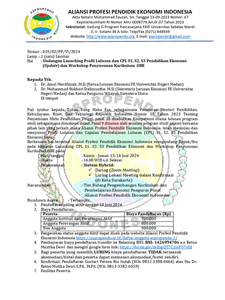 019 - 2024 - Undangan Lauching Profil Lulusan CPL S1-S2-S3 Dan Workshop Kurikulum Aspropendo 13 ...