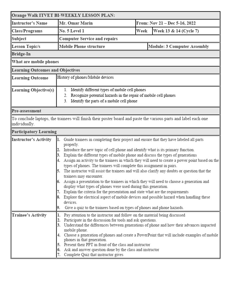 CSR level 1 Lesson Plan cycle 7 | Download Free PDF | Microsoft Power ...
