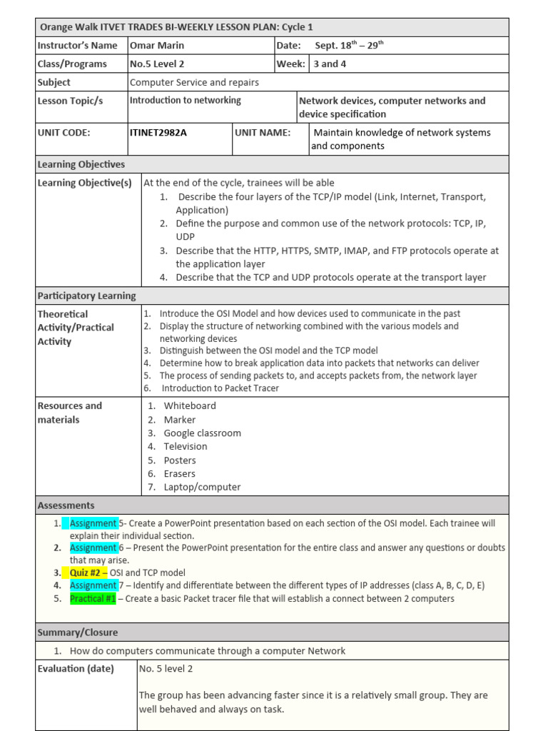 CSR Level 2 Lesson Plan Cycle 2 20223-24 | PDF | Internet Protocol ...