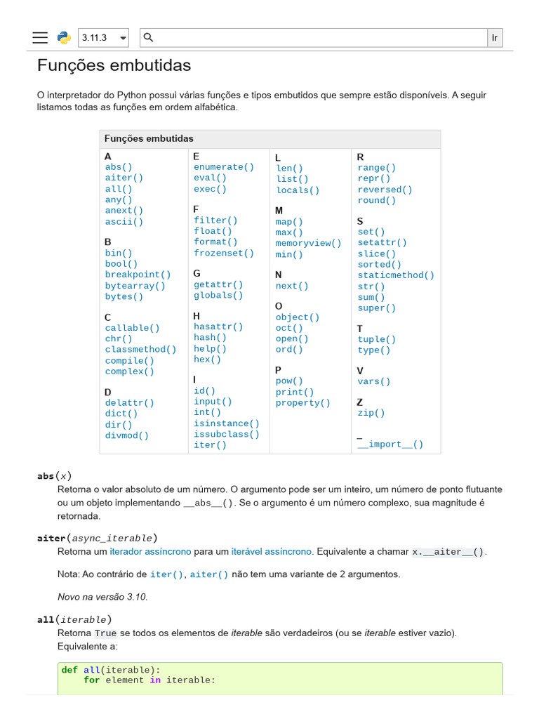 Funções Embutidas - Documentação Python 3.11.3 | PDF | Python ...