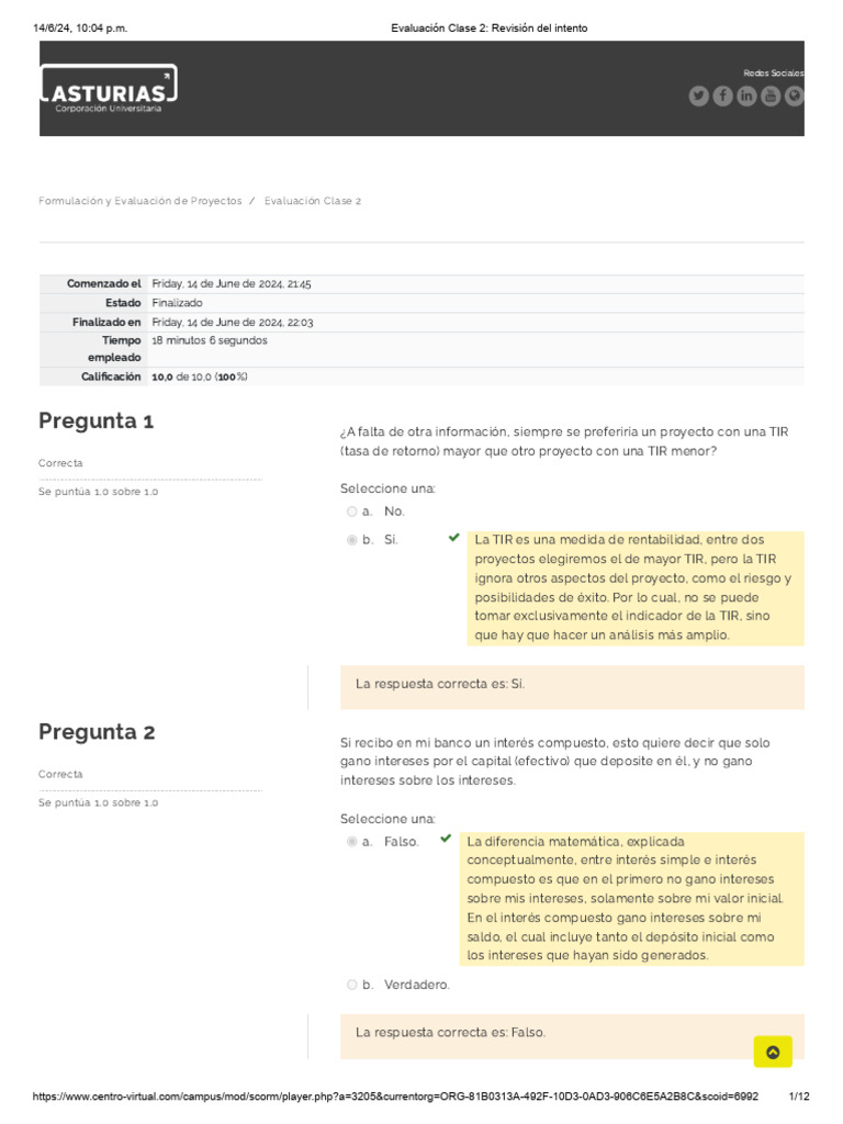 Evaluacion - C2 - Valoración Económica de Proyectos | PDF ...