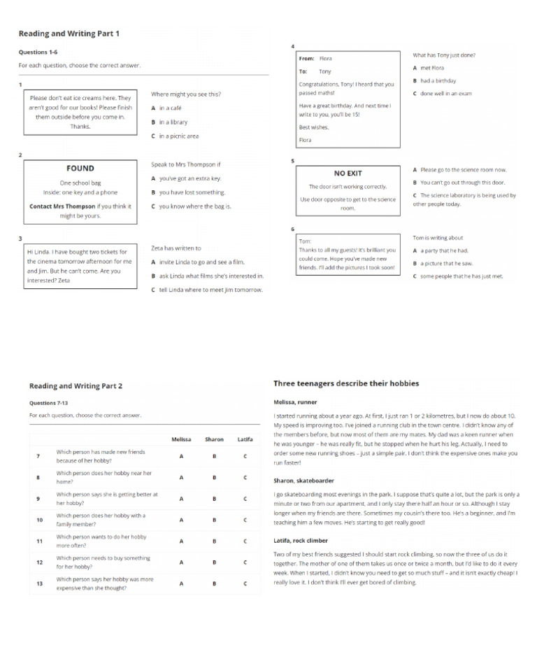 Reading and Writing Part 1-2 | PDF