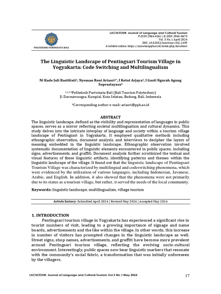 Linguistic Landscape in Pentingsari Village | PDF | Linguistics | Cross ...