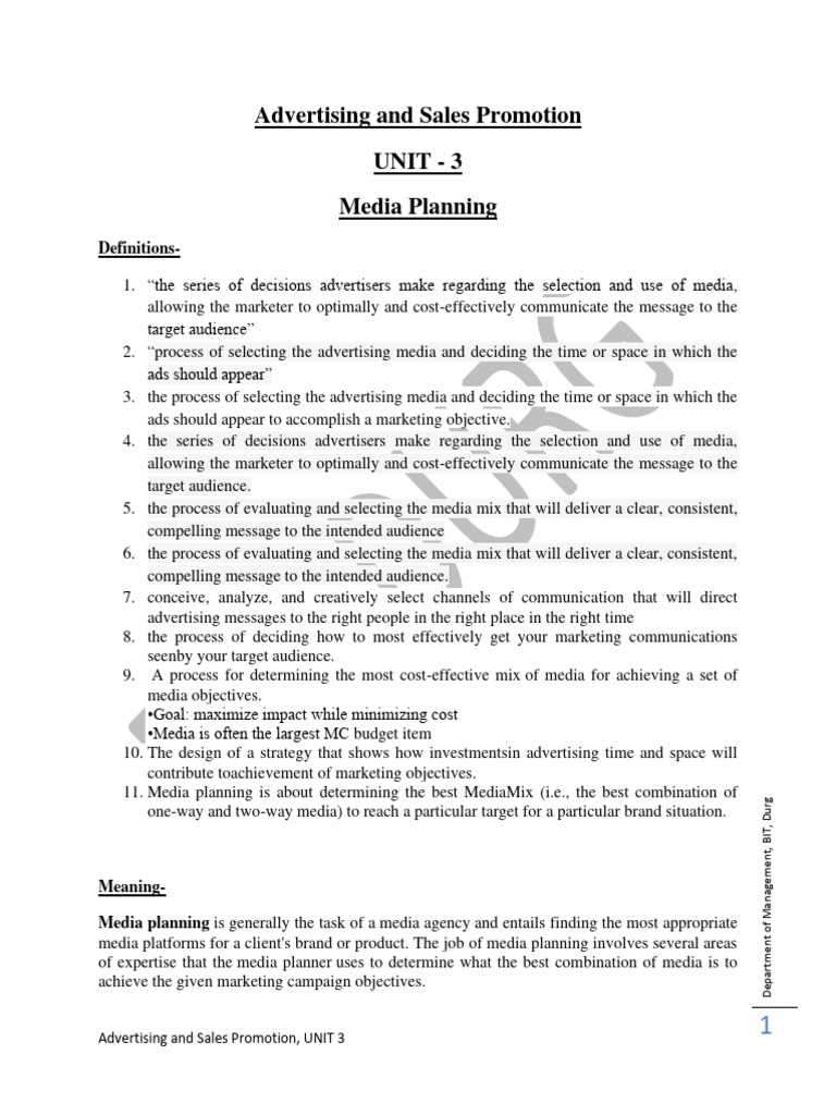 Unit 3 - Advertising - Media Plan | PDF | Advertising | Target Audience
