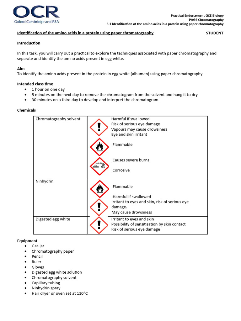 PAG6.1 Student Identification of Amino Acids by Paper Chromatography ...