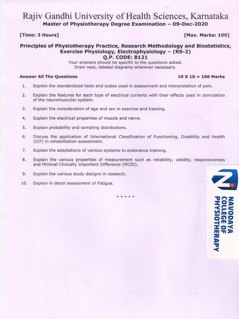 Rguhs MPT December 2020 QP | PDF