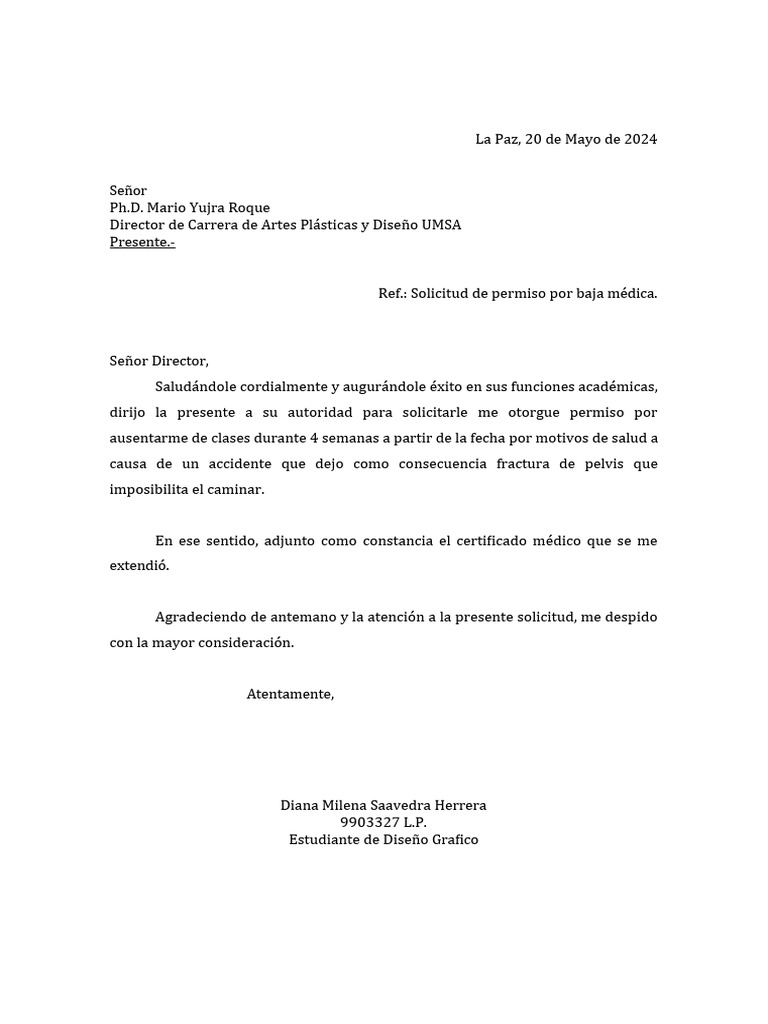 Solicitud De Permiso Por Baja Médica Pdf Ciencia Y Matemáticas