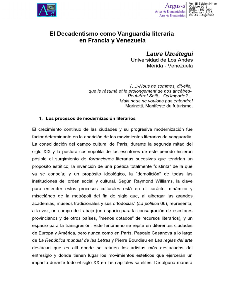 El Decadentismo Como Vanguardia Literaria | PDF | Vanguardia | Venezuela