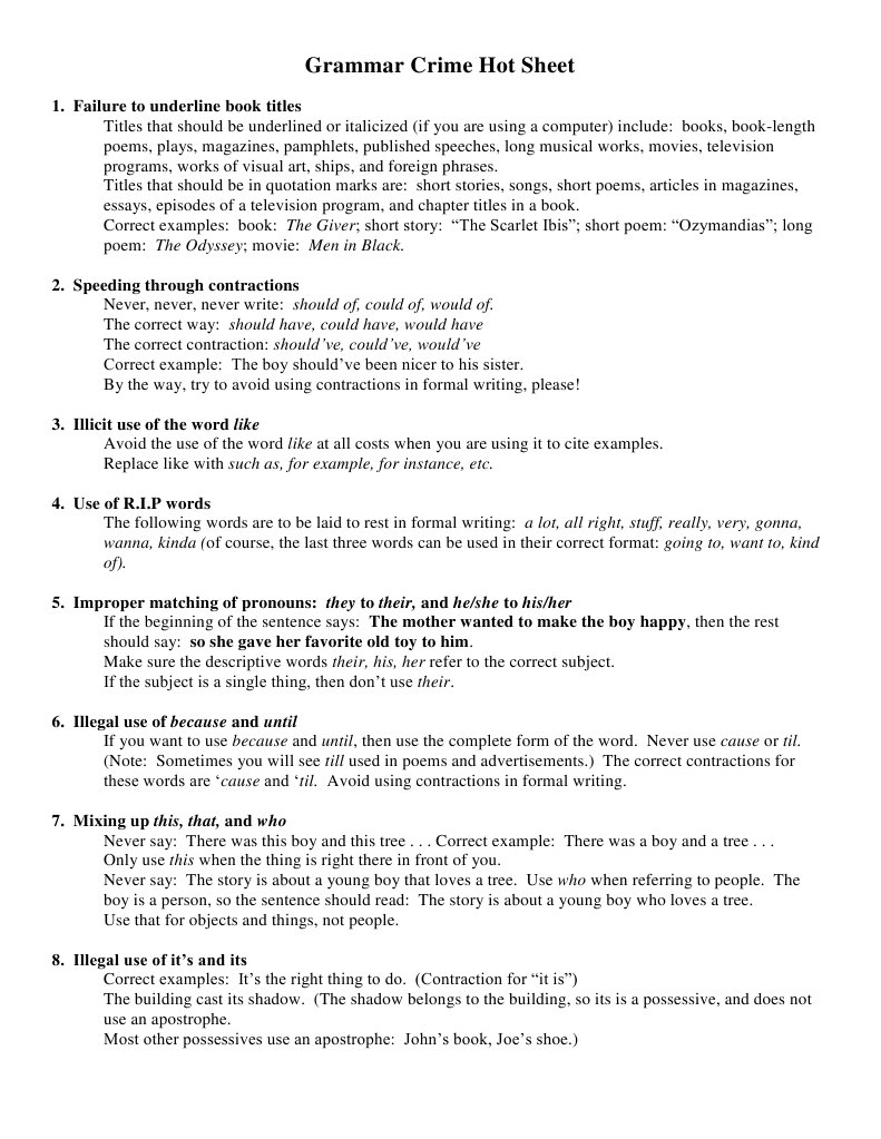 Grammar Crime Hot Sheetpdf | PDF | Plural | Grammatical Number