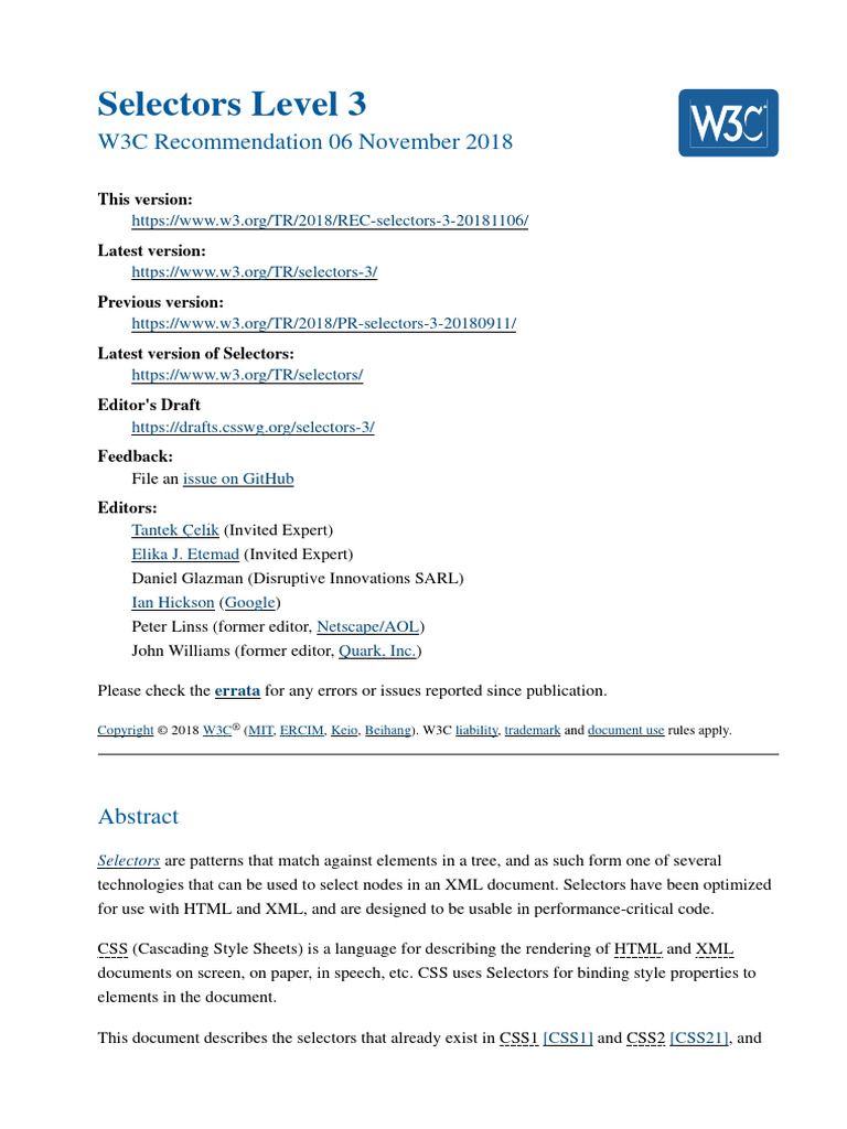 Selectors Level 3 | PDF | World Wide Web Consortium | Xml
