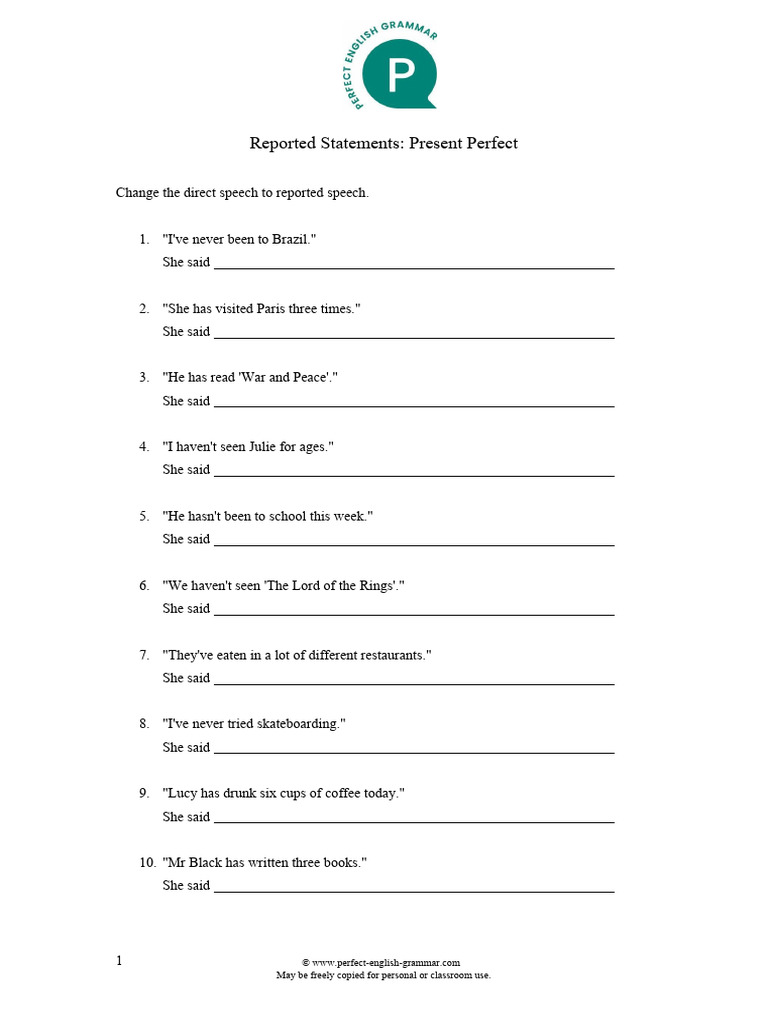 Reported Statements Present Perfect | PDF