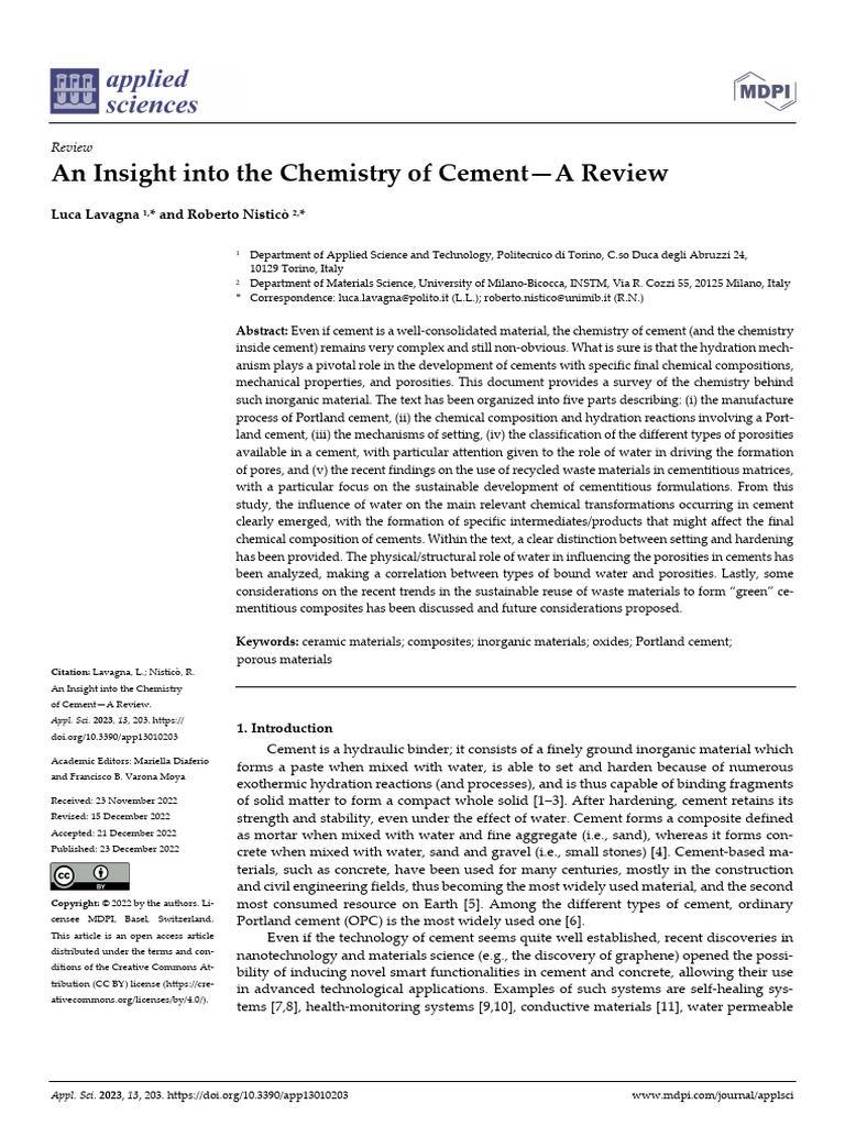 An Insight Into The Chemistry of Cement-A Review | PDF | Cement ...
