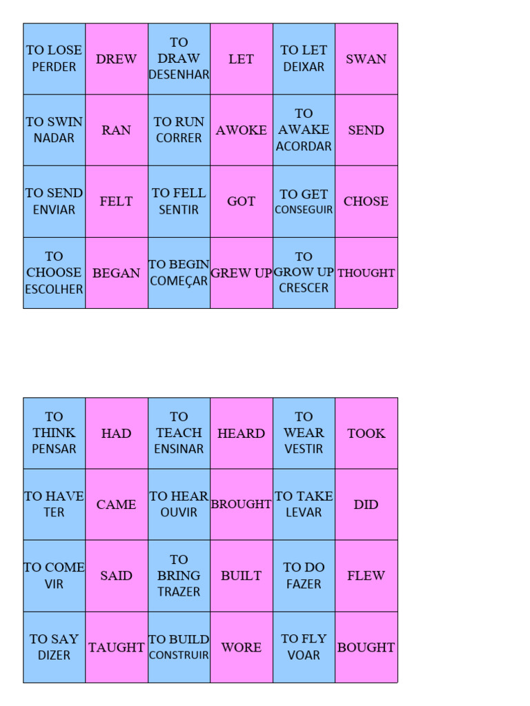 Dominó - Língua Inglesa - Verbos Irregulares | PDF | Weekly Torah Readings