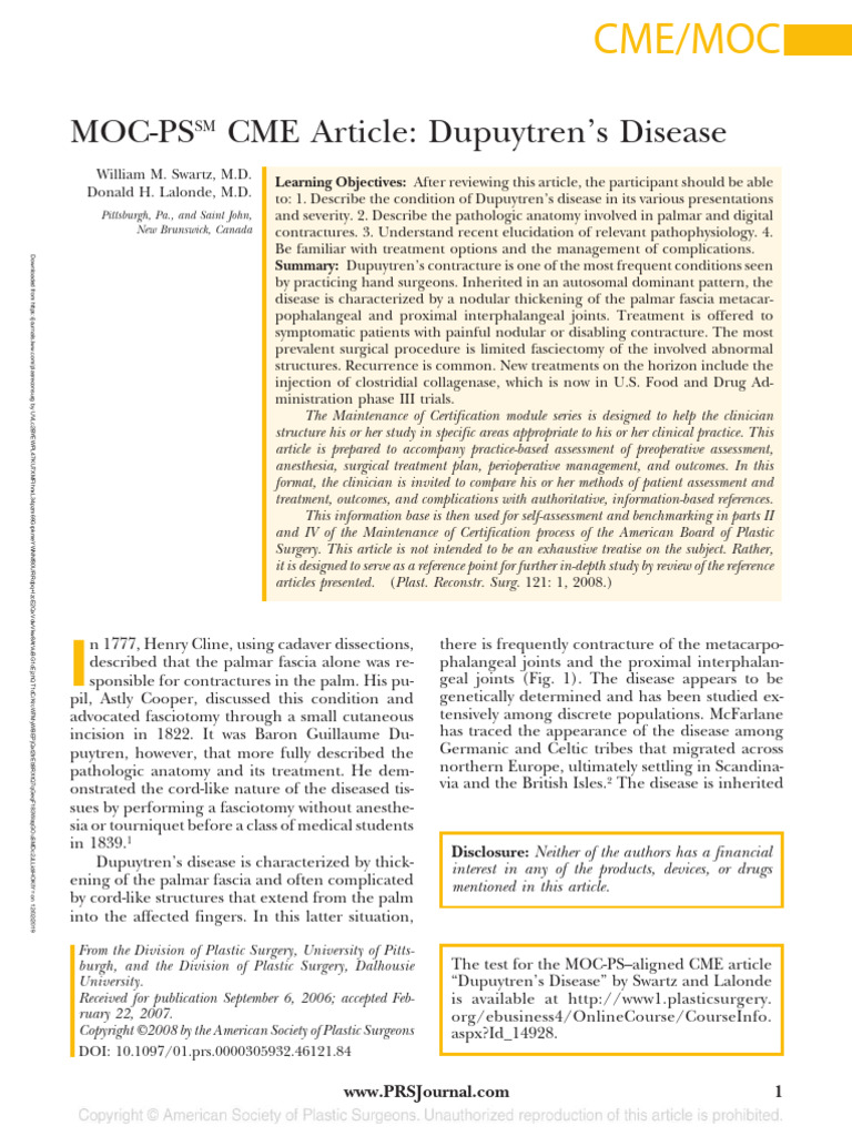 26. MOC-PSSM CME Article: Dupuytren’s Disease | Download Free PDF ...