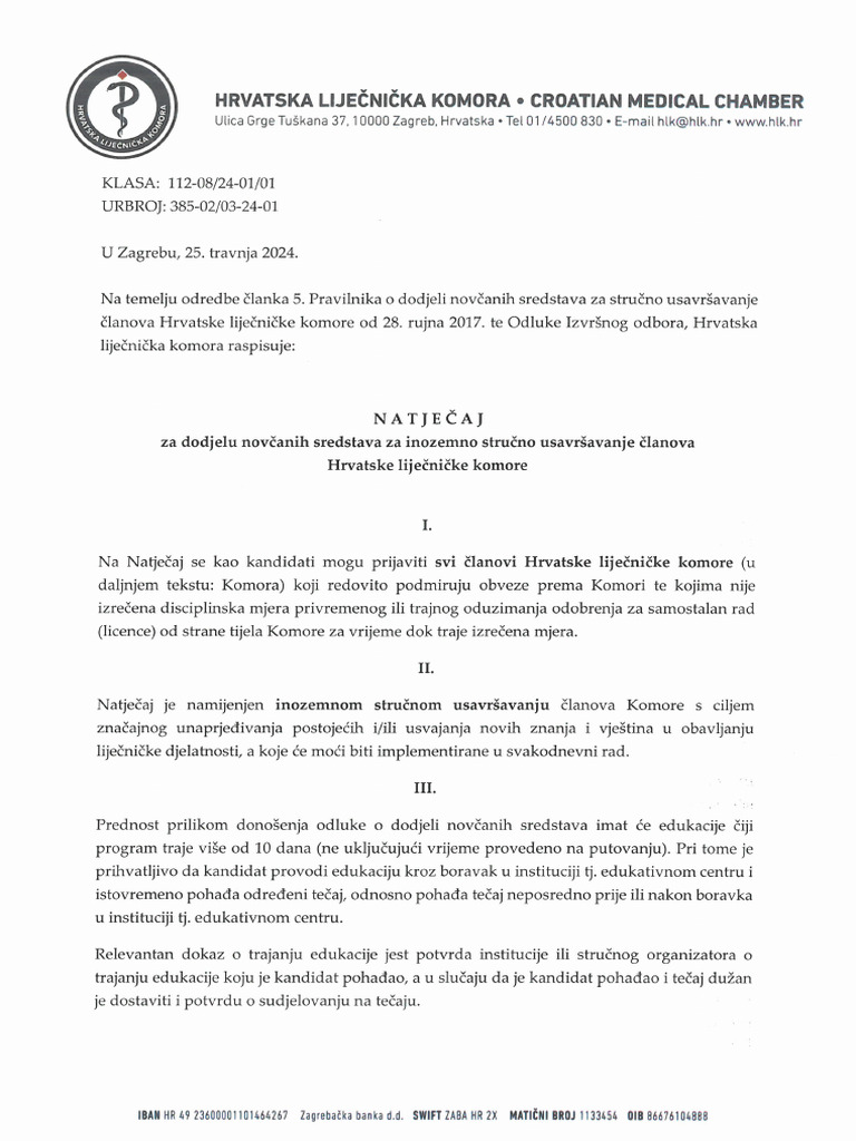 Natjecaj Stipendije HLK 2024 | PDF