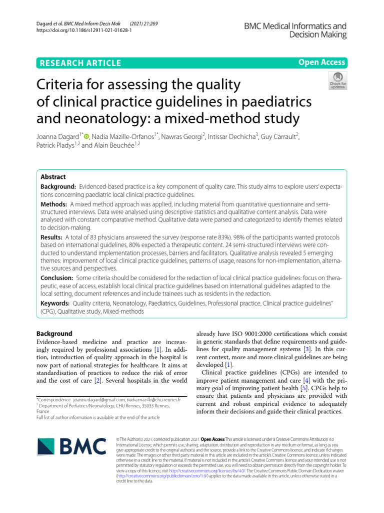 Criteria For Assessing The Quality of Clinical Practice Guidelines in Paediatrics and ...