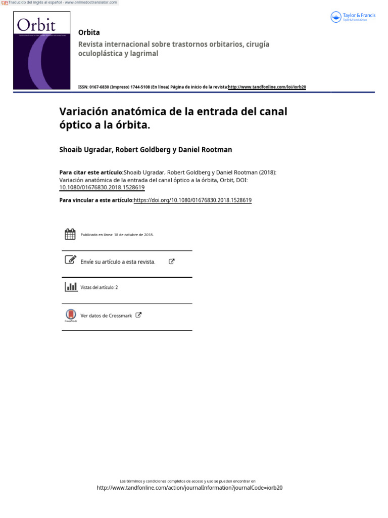 Variación Anatómica de La Entrada Del Canal Óptico A La Órbita..en - Es | PDF | Anatomía humana