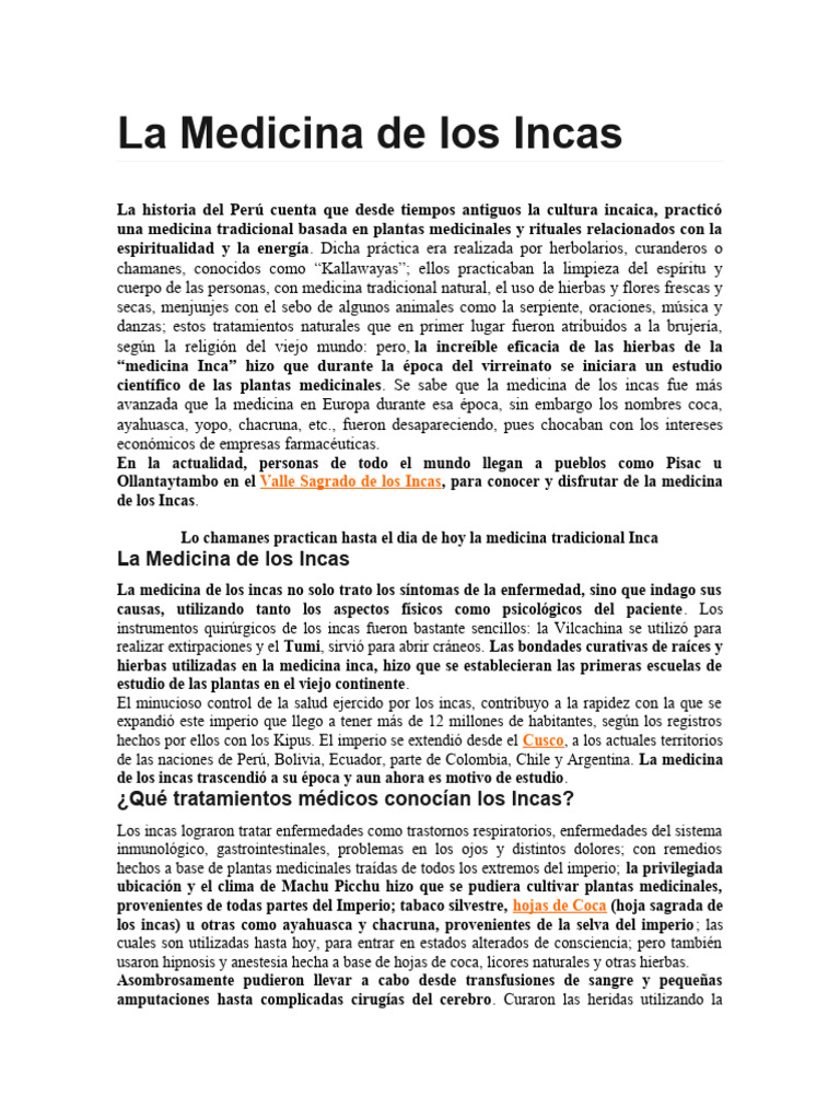 Medicina Tradicional Inca: Eficacia y Prácticas | PDF | Imperio Inca ...