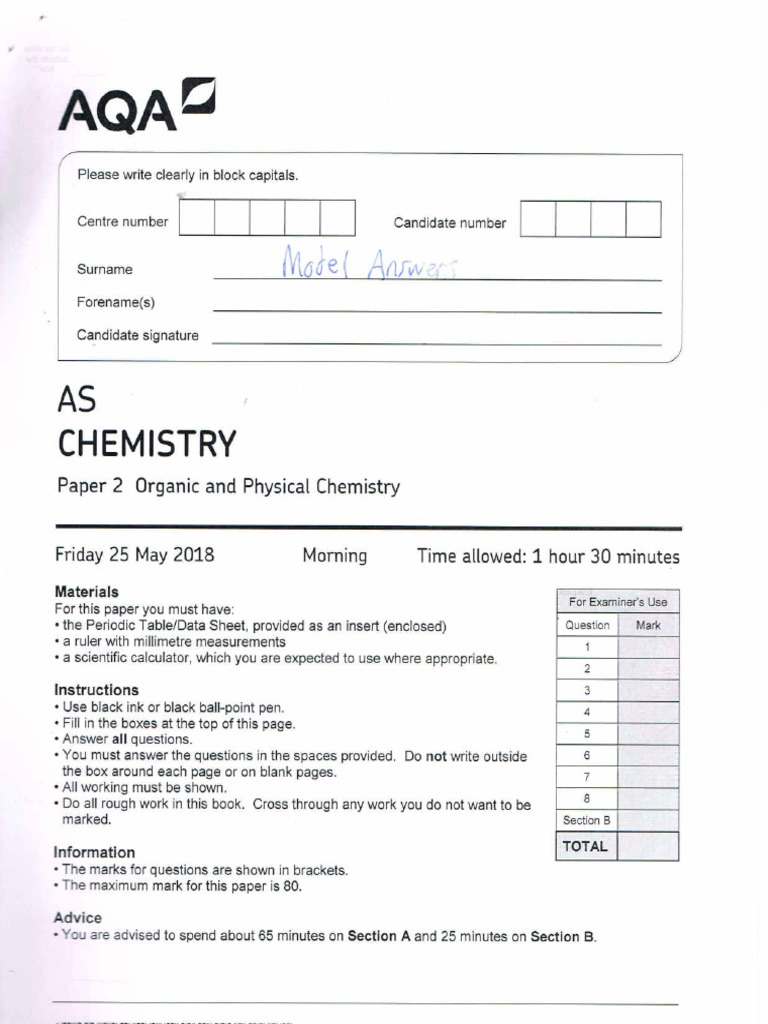 As Chemistry Paper 2 2018 Model Answer | PDF