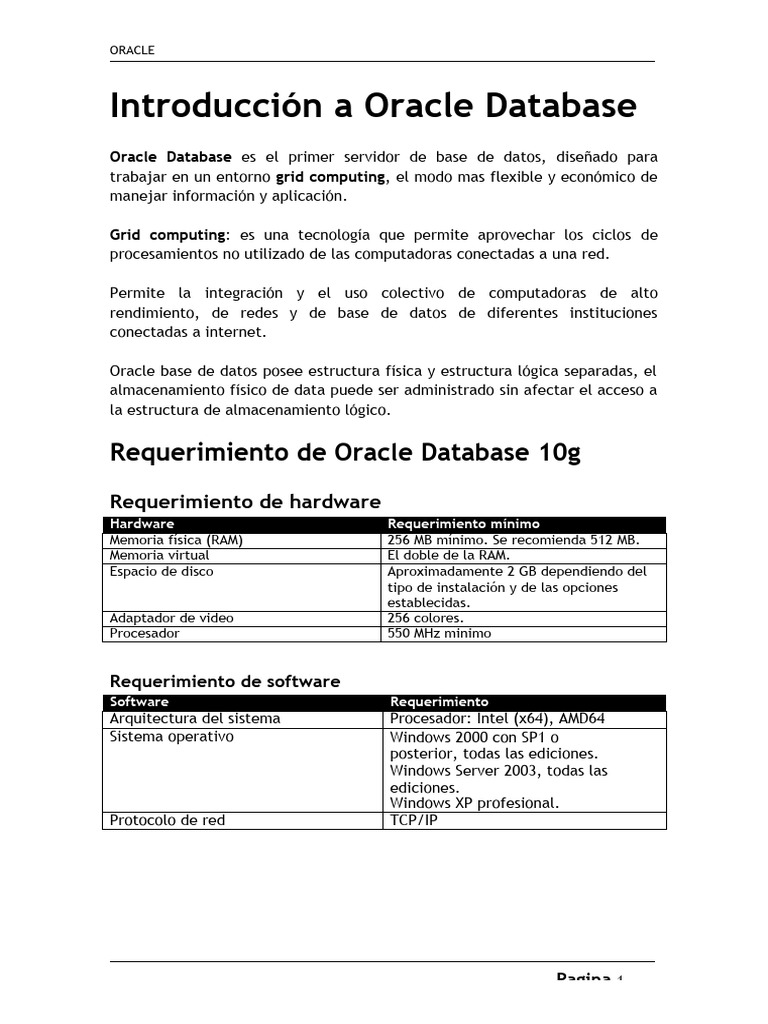 Requisitos e Instalación de Oracle 10g | PDF | Datos | Gestión de datos