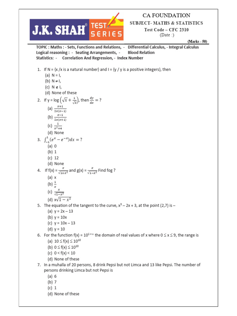 CFC 2310 MSLR Question Paper | PDF | Function (Mathematics) | Calculus