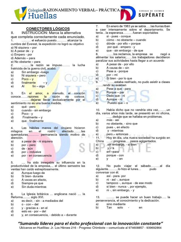 Razonamiento Verbal Practica 3-Conectores Logicos | PDF