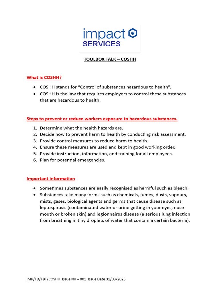 TBT (2) - Coshh | PDF | Personal Protective Equipment | Labor Relations