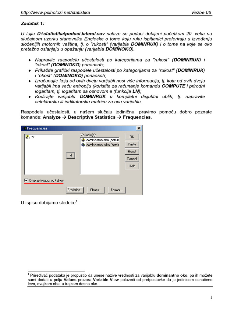 SUP1 Vezbe 06 Statisticki Opis Kategoricka Varijabla | PDF