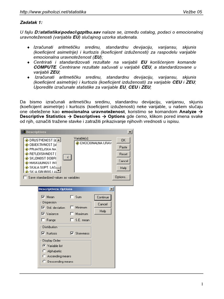 SUP1 Vezbe 05 Statisticki Opis Kvantit Varijabla | PDF