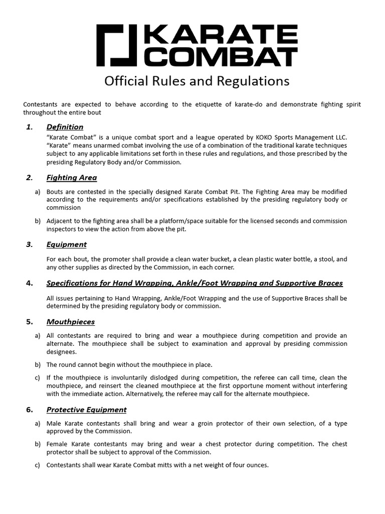 Official Karate Combat Rules and Regulations - 2022 - v3 | PDF ...