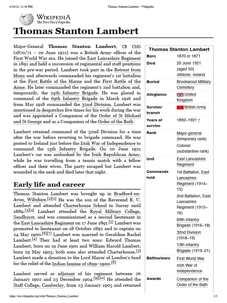 Thomas Stanton Lambert - Wikipedia | PDF | Military Organization ...