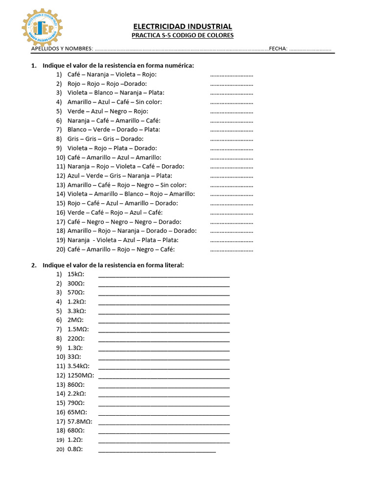 Practica Codigo de Colores HDE | PDF | Color | Amarillo