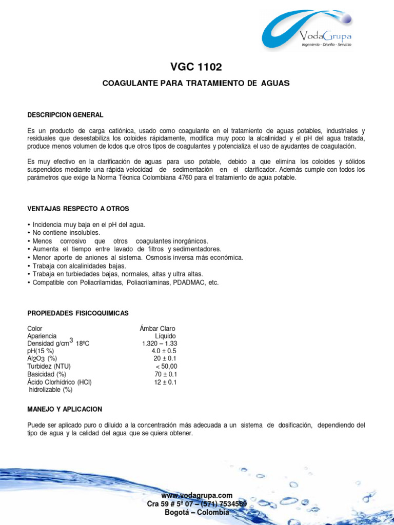 Ficha Tecnica Coagulante | PDF | Agua | Ciencia medioambiental