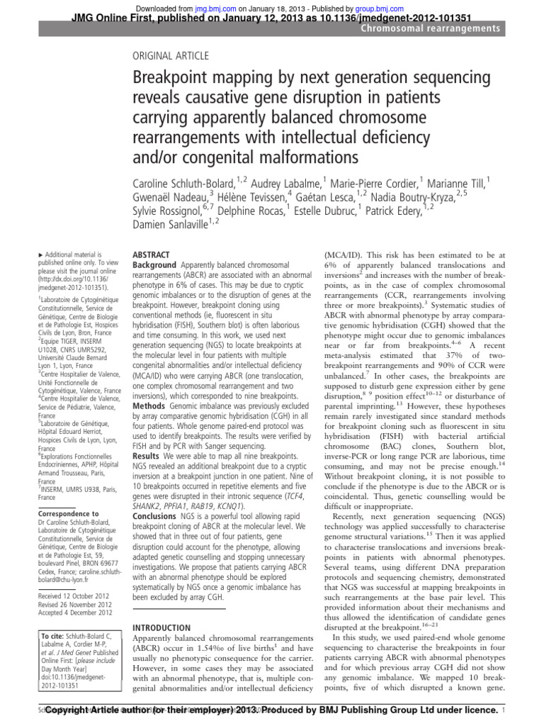 Original Article: Chromosomal Rearrangements | PDF | Dna Sequencing ...