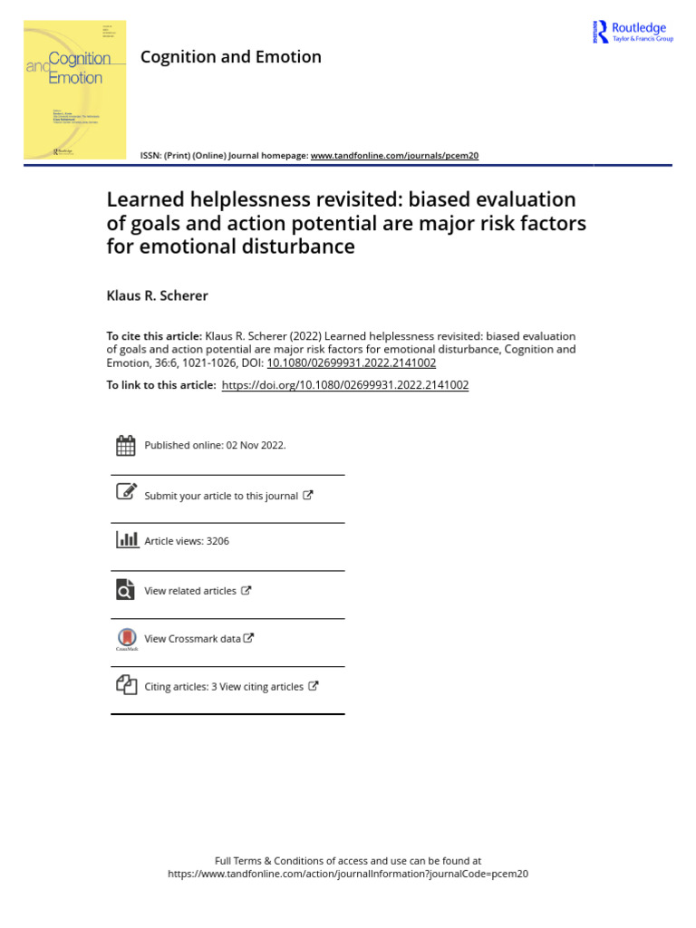 Learned Helplessness Revisited Biased Evaluation of Goals and Action ...