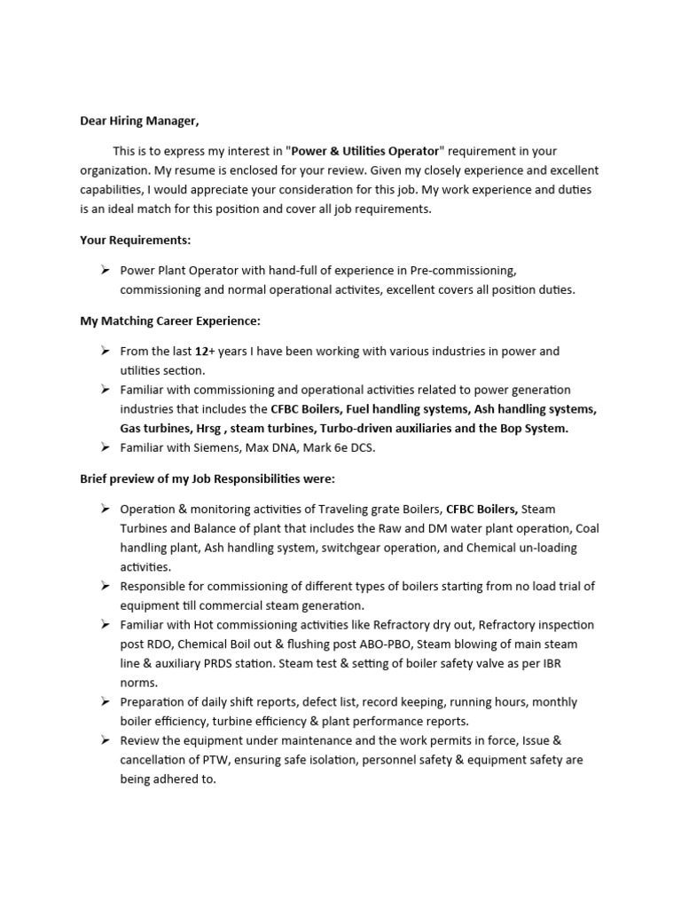 Updated Cover Letter - 2023 | PDF | Boiler | Steam