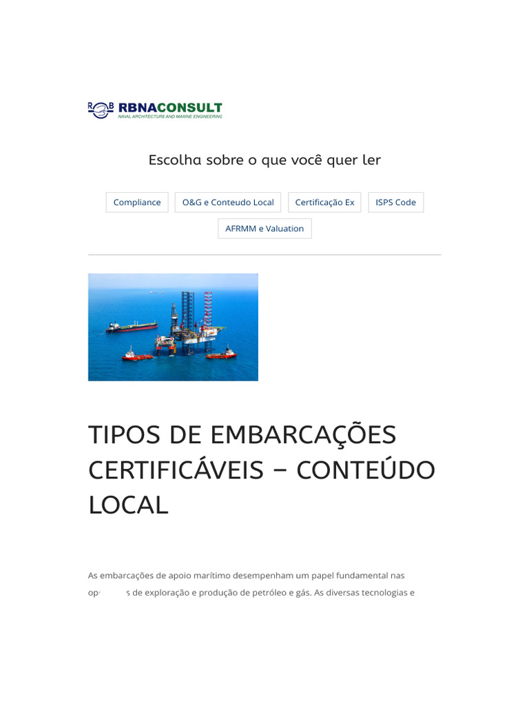 Tipos de embarcações certificáveis - Conteúdo Local | PDF | Navios ...