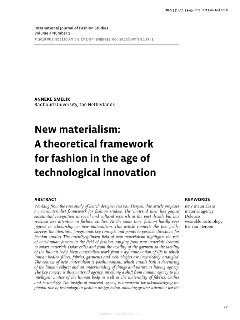 1 A - New Materialism: A Theoretical Framework For Fashion in The Age ...