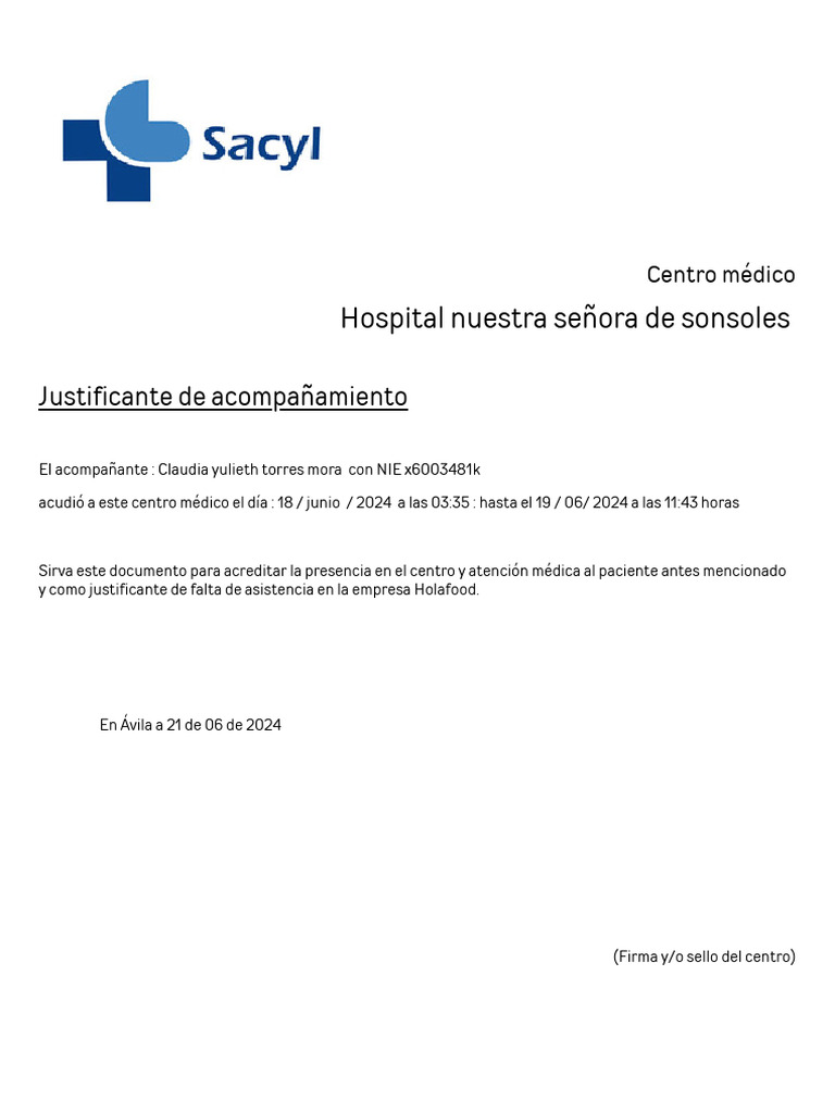 Justificante Medico Castilla Leon Sacyl - Docx - 20240620 - 230105 - 0000 | PDF