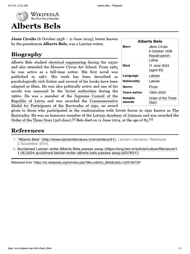 Alberts Bels - Wikipedia | PDF | Latvia