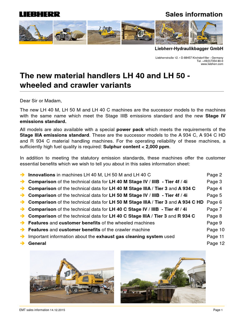 Liebherr LH Series Sales Info 2015 | PDF | Automotive Industry | Front ...