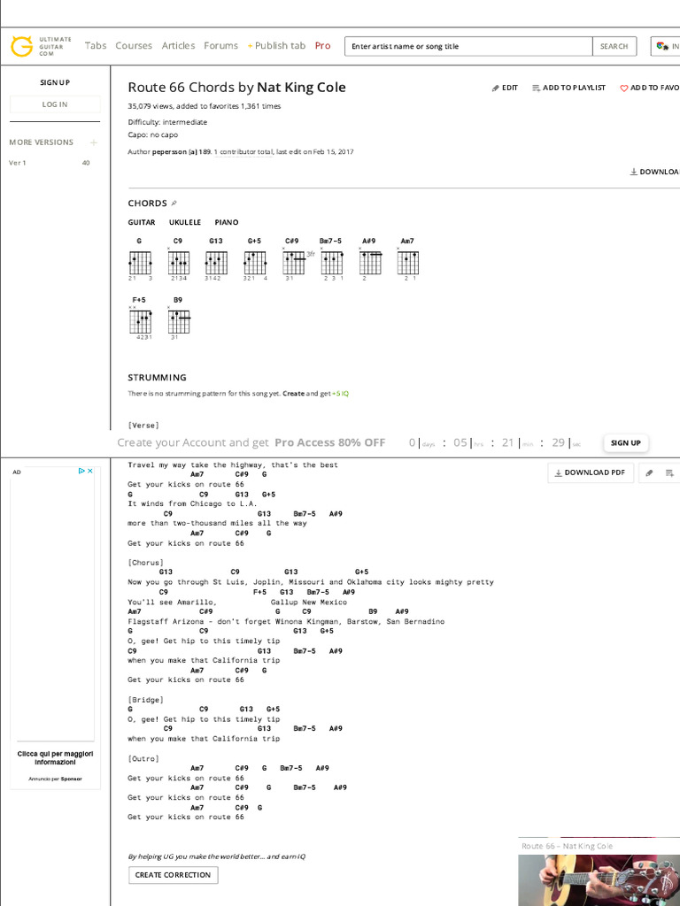 ROUTE 66 CHORDS by Nat King Cole @ Ultimate-Guitar.Com | PDF | Necked ...