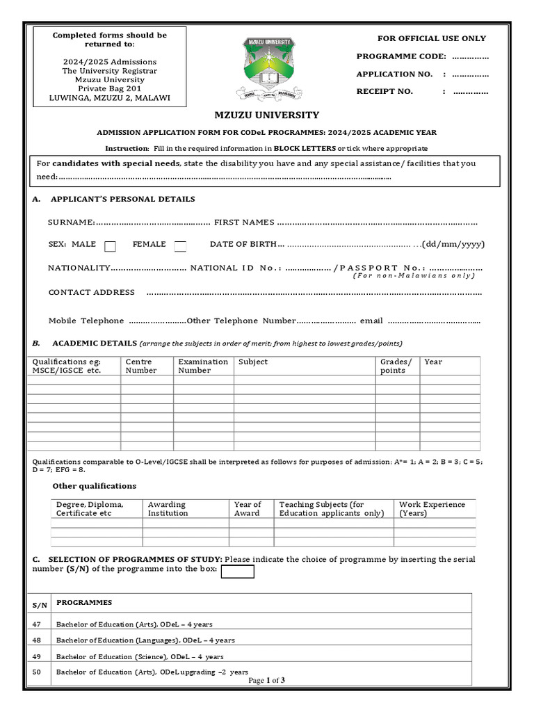 ODeL-Application-Form-for-2024-2025-Applications | Download Free PDF ...