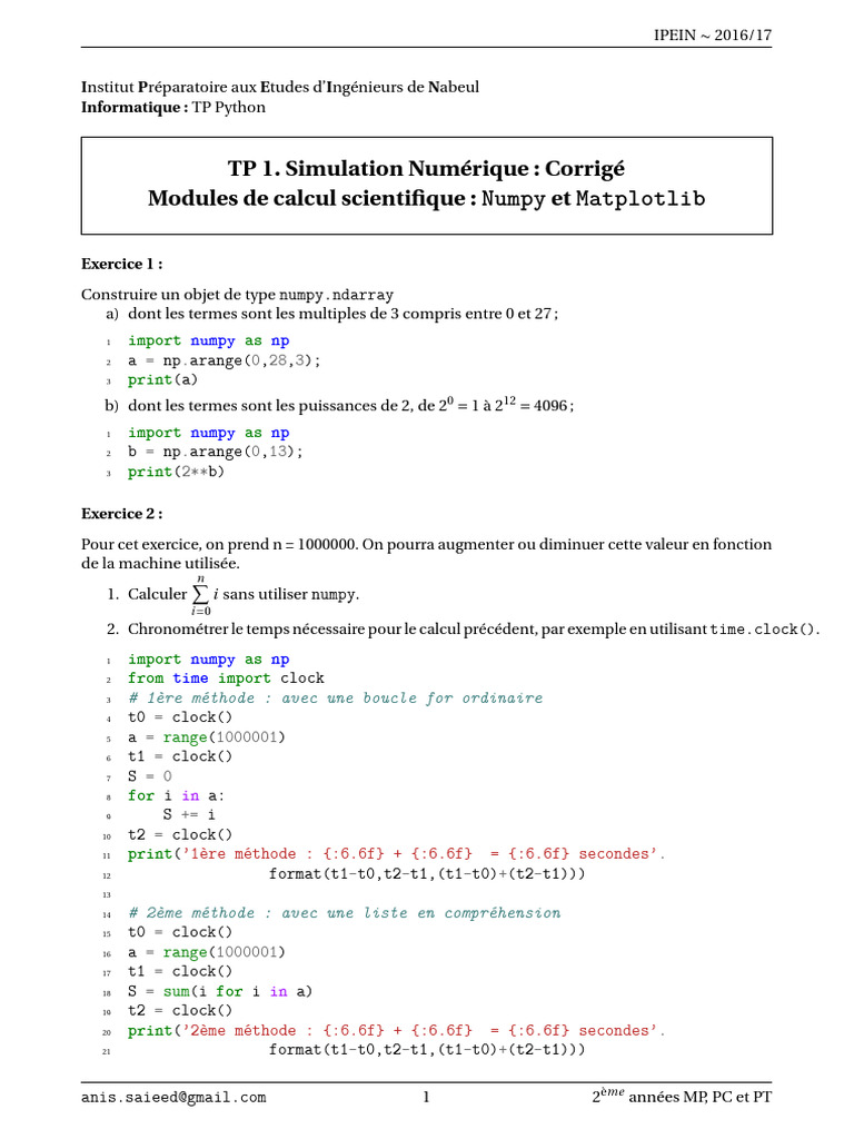 tp1 Numpy Corrigé v1 | PDF | Informatique | Informatique