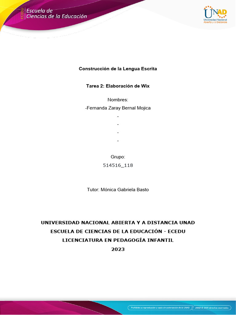 Formato Tarea 2 - Elaboración de Wix-Zaray Bernal | PDF | Aprendizaje ...