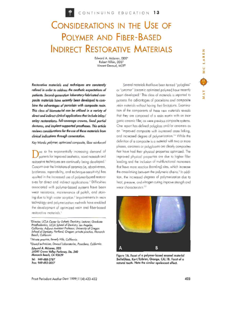 Considerations in The Use of Polymer and Fiber Indirects - Restorative ...