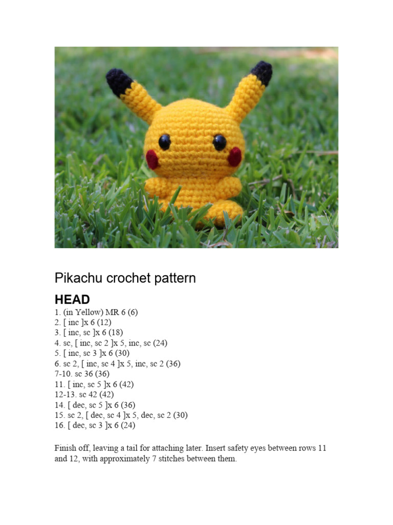 Pikachu Crochet Pattern | PDF